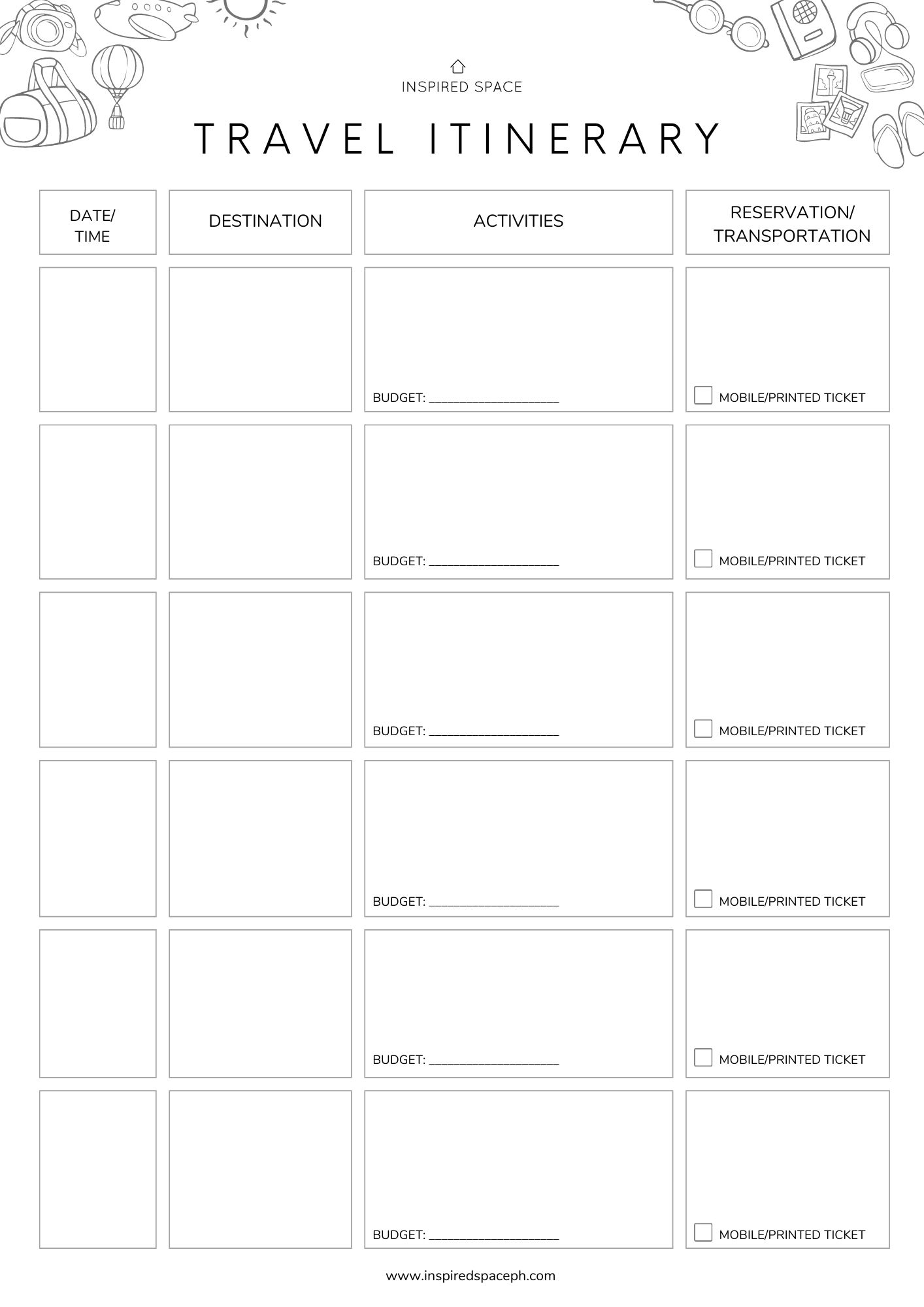 Travel Itinerary Template [Free Printable]